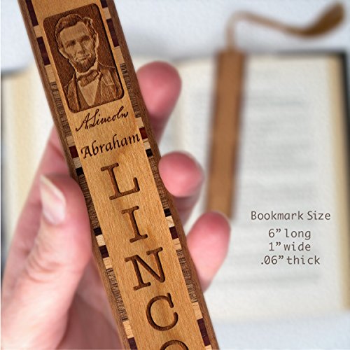 President Abraham Lincoln Photo with Signature - Engraved Wooden Bookmark with Tassel - Made in USA - Also Available Personalized