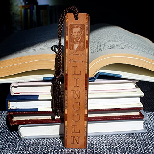 President Abraham Lincoln Photo with Signature - Engraved Wooden Bookmark with Tassel - Made in USA - Also Available Personalized