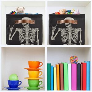 Human Skeleton Skull Storage Basket Bins, Funny Gothic Halloween Decorative Baskets Storage Box Collapsible Storage Cubes Organizer with Handles for Nursery Shelf Closet Office Home Bedroom, 2 Pack