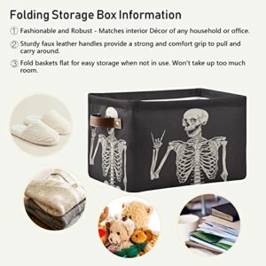 Human Skeleton Skull Storage Basket Bins, Funny Gothic Halloween Decorative Baskets Storage Box Collapsible Storage Cubes Organizer with Handles for Nursery Shelf Closet Office Home Bedroom, 2 Pack