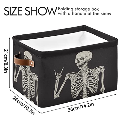 Human Skeleton Skull Storage Basket Bins, Funny Gothic Halloween Decorative Baskets Storage Box Collapsible Storage Cubes Organizer with Handles for Nursery Shelf Closet Office Home Bedroom, 2 Pack