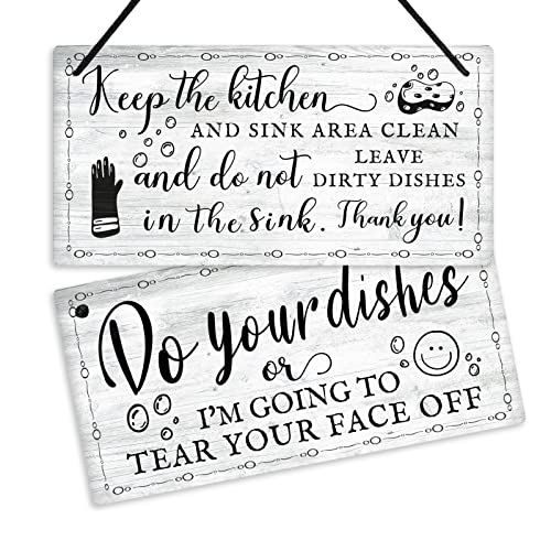 Putuo Decor Kitchen Sign, Do Not Leave Dirty Dishes in the Sink, Reversible Double Sided Sign for Restaurant, Dining Room, 10x5 Inches PVC Hanging Plaque