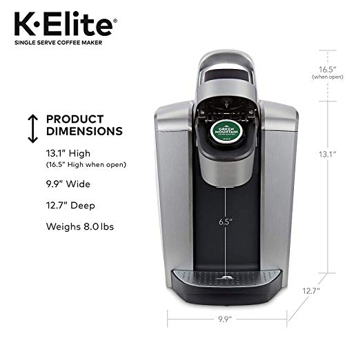 Keurig C K-Elite Maker, Single Serve K-Cup Pod Brewer, With Iced Coffee Capability, Brushed Silver Plus Extra Filter Included, 75oz