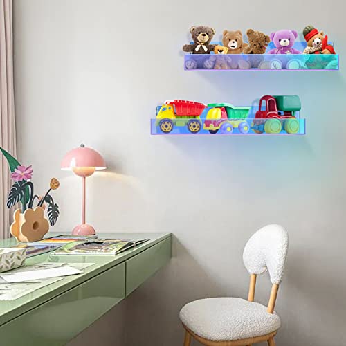 TLBTEK 2 Pcs 15 inch Iridescent Rainbow Floating Shelves,Acrylic Irridescent Floating Shelves Wall Mounted Storage for Bathroom, Bedroom, Living Room, Kitchen (Without Edge)