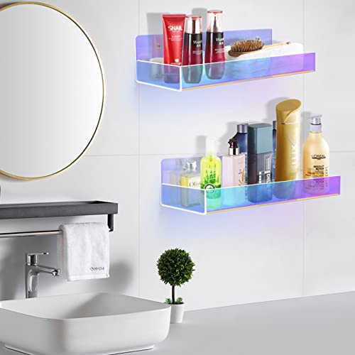 TLBTEK 2 Pcs 15 inch Iridescent Rainbow Floating Shelves,Acrylic Irridescent Floating Shelves Wall Mounted Storage for Bathroom, Bedroom, Living Room, Kitchen (Without Edge)