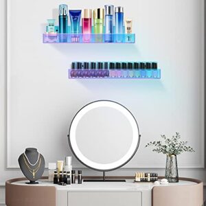 TLBTEK 2 Pcs 15 inch Iridescent Rainbow Floating Shelves,Acrylic Irridescent Floating Shelves Wall Mounted Storage for Bathroom, Bedroom, Living Room, Kitchen (Without Edge)