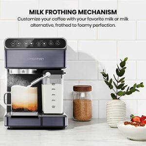 Chefman 6-in-1 Espresso Machine with Steamer, Automatic One-Touch Coffee Maker, Single or Double Shot Cappuccino Machine, Latte Maker, Espresso Maker with Milk Frother, Black