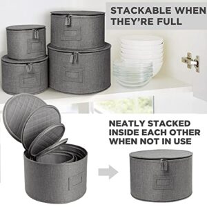 LotFancy China Storage Containers, Hard Shell, 4PCS Set, Dish Storage Box for Moving, Stackable Dinnerware Plate Organizer Bins with 48 Felt Dividers, Grey