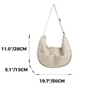 Corduroy Crossbody Bag Retro Casual Shoulder Boho Tote Bag Large Shopping School Bag Unisex Grunge Sling Bag Hippie Purse (Coffee)