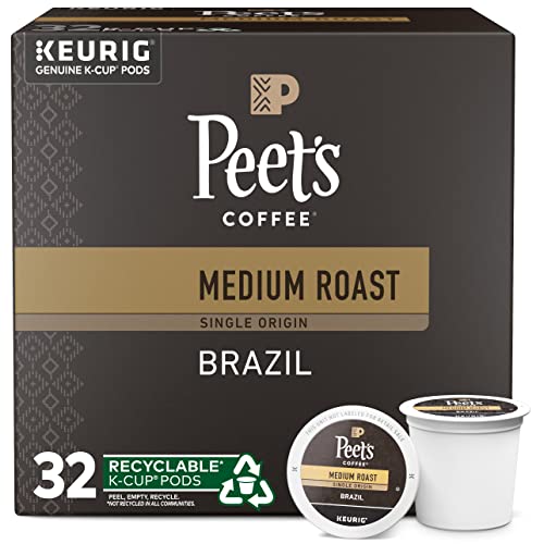 Peet's Coffee, Medium Roast K-Cup Pods for Keurig Brewers - Single Origin Brazil 32 Count (1 Box of 32 K-Cup Pods) Packaging May Vary