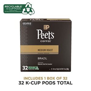 Peet's Coffee, Medium Roast K-Cup Pods for Keurig Brewers - Single Origin Brazil 32 Count (1 Box of 32 K-Cup Pods) Packaging May Vary