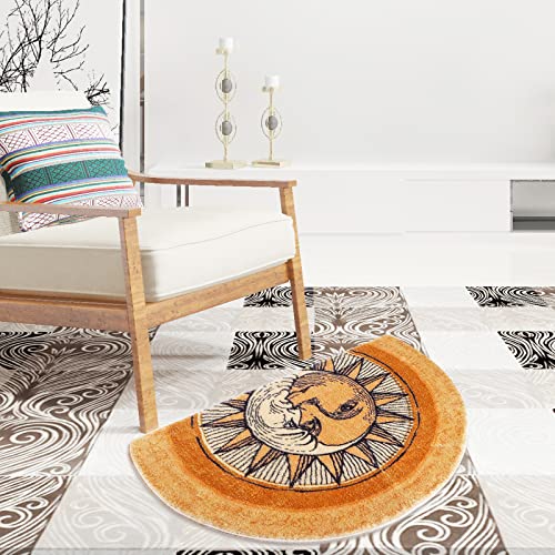 Creative semi-Circular Area Carpet Anti-Slip Super Absorbent Carpet,Sun and Moon mat,Shaggy Throw Rug for Living Room Bedroom Bathroom Home Decor