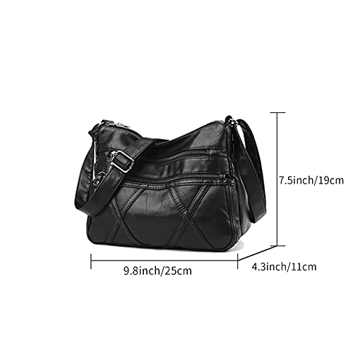 SENYUNI Ladies Handbags Soft PU Leather Crossbody Bags for Women Multi Pocket Waterproof Hobo Shoulder Bags Travel Tote Bag Messenger Purse (Black)