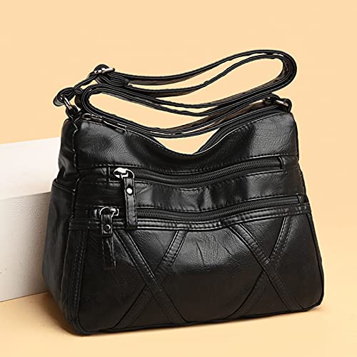 SENYUNI Ladies Handbags Soft PU Leather Crossbody Bags for Women Multi Pocket Waterproof Hobo Shoulder Bags Travel Tote Bag Messenger Purse (Black)