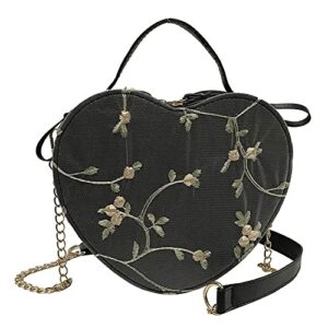 lace heart round handbags pu leather fresh flower chain bag tote ladies purse peach heart cross body bags(3)