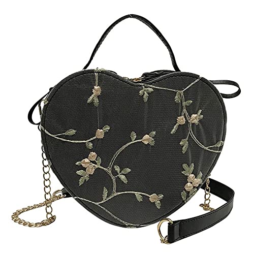 Lace Heart Round Handbags PU Leather Fresh Flower Chain Bag Tote Ladies Purse Peach Heart Cross Body Bags(3)