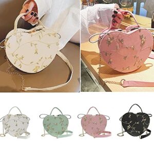 Lace Heart Round Handbags PU Leather Fresh Flower Chain Bag Tote Ladies Purse Peach Heart Cross Body Bags(3)