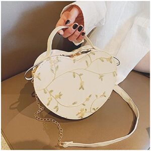 Lace Heart Round Handbags PU Leather Fresh Flower Chain Bag Tote Ladies Purse Peach Heart Cross Body Bags(3)