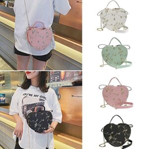 Lace Heart Round Handbags PU Leather Fresh Flower Chain Bag Tote Ladies Purse Peach Heart Cross Body Bags(3)