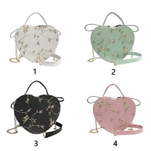 Lace Heart Round Handbags PU Leather Fresh Flower Chain Bag Tote Ladies Purse Peach Heart Cross Body Bags(3)