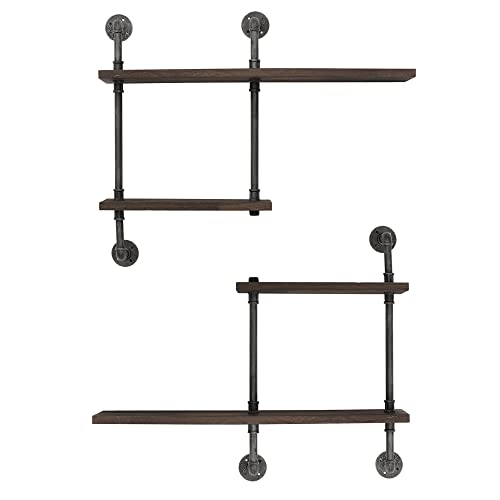 THRONKENGER Industrial Pipe Shelving,Rustic Floating Shelves with Wood Plank,Metal Pipe Wall Shelf Industrial Shelves for Wall, Bedroom, Living Room, Bathroom (A)