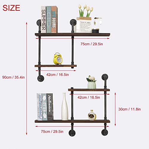 THRONKENGER Industrial Pipe Shelving,Rustic Floating Shelves with Wood Plank,Metal Pipe Wall Shelf Industrial Shelves for Wall, Bedroom, Living Room, Bathroom (A)