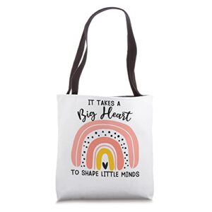 jy2e rainbow it takes a big heart to shape little minds tote bag