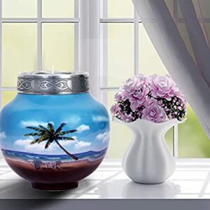 hlc Beach Urn Blue Palm Tree Design Cremation Urns for Human Ashes Medium Funeral Urn - Modern Beautiful Memorial Urn 6 x 5