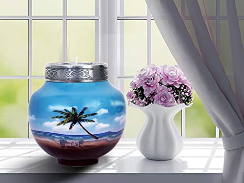 hlc Beach Urn Blue Palm Tree Design Cremation Urns for Human Ashes Medium Funeral Urn - Modern Beautiful Memorial Urn 6 x 5