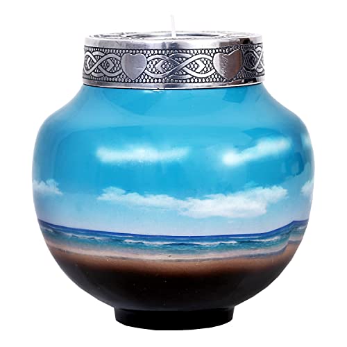 hlc Beach Urn Blue Palm Tree Design Cremation Urns for Human Ashes Medium Funeral Urn - Modern Beautiful Memorial Urn 6 x 5