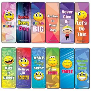 Creanoso Positive Sayings Emoji Bookmarker Cards (60-Pack) – Premium Gift Set – Awesome Bookmarks for Boys, Girls, Children – Six Bulk Assorted Bookmarks Designs – School Incentives – Wall Decal