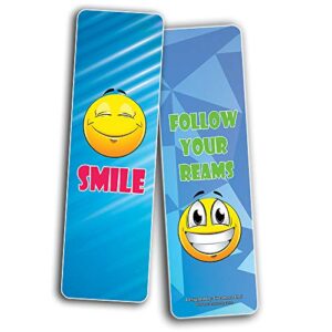 Creanoso Positive Sayings Emoji Bookmarker Cards (60-Pack) – Premium Gift Set – Awesome Bookmarks for Boys, Girls, Children – Six Bulk Assorted Bookmarks Designs – School Incentives – Wall Decal