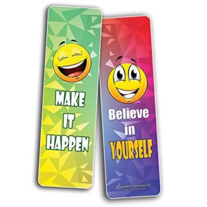 Creanoso Positive Sayings Emoji Bookmarker Cards (60-Pack) – Premium Gift Set – Awesome Bookmarks for Boys, Girls, Children – Six Bulk Assorted Bookmarks Designs – School Incentives – Wall Decal