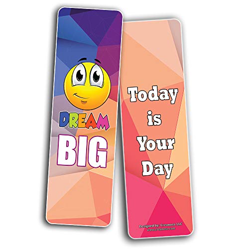 Creanoso Positive Sayings Emoji Bookmarker Cards (60-Pack) – Premium Gift Set – Awesome Bookmarks for Boys, Girls, Children – Six Bulk Assorted Bookmarks Designs – School Incentives – Wall Decal