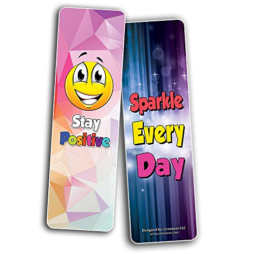 Creanoso Positive Sayings Emoji Bookmarker Cards (60-Pack) – Premium Gift Set – Awesome Bookmarks for Boys, Girls, Children – Six Bulk Assorted Bookmarks Designs – School Incentives – Wall Decal