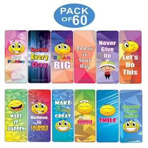 Creanoso Positive Sayings Emoji Bookmarker Cards (60-Pack) – Premium Gift Set – Awesome Bookmarks for Boys, Girls, Children – Six Bulk Assorted Bookmarks Designs – School Incentives – Wall Decal