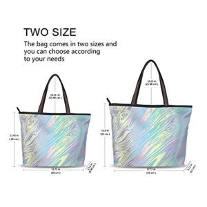 Bolaz Tote Bag with Pockets for Women Rainbow Marble Colorful Art Shoulder Bag Handbags Zipper Work Small Travel Office Business