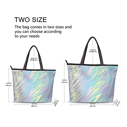 Bolaz Tote Bag with Pockets for Women Rainbow Marble Colorful Art Shoulder Bag Handbags Zipper Work Small Travel Office Business