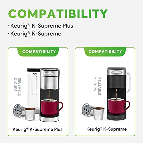 Stainless Steel Reusable K Cup For Keurig K Supreme & K Supreme Plus, BENFUCHEN Refillable K-Cups Five Holes Reusable Steel Coffee Filter Pods For K eurig K Supreme Plus Coffee Maker, 2 Pack