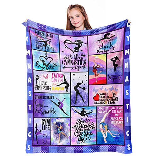 Mosslink Gymnastics Lovers Blanket Gymnast Gifts for Girls Kids Teens Women Adult Birthday Gifts for Gymnast Ultra Soft Flannel Fleece Warm Cozy Lightweight Throw Blankets for Home Bed Sofa 60"x 50"