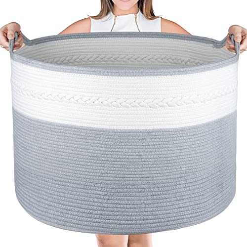 XXXXL Extra Large Cotton Rope Basket, AivaToba 22" x 22" x 16" Blanket Storage Basket, Toy Storage Basket, Decorative Sturdy Storage Basket with Handles in Living Room