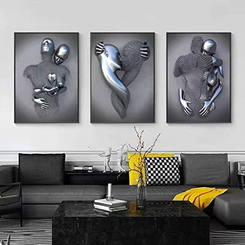 ZMURED 3D Wall Art Decor Artwork Figure Statue Modern Art Canvas Painting,Large Wall Art for Bathroom Bedroom Decoration (Hold Gray Heart)