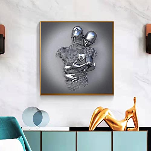 ZMURED 3D Wall Art Decor Artwork Figure Statue Modern Art Canvas Painting,Large Wall Art for Bathroom Bedroom Decoration (Hold Gray Heart)