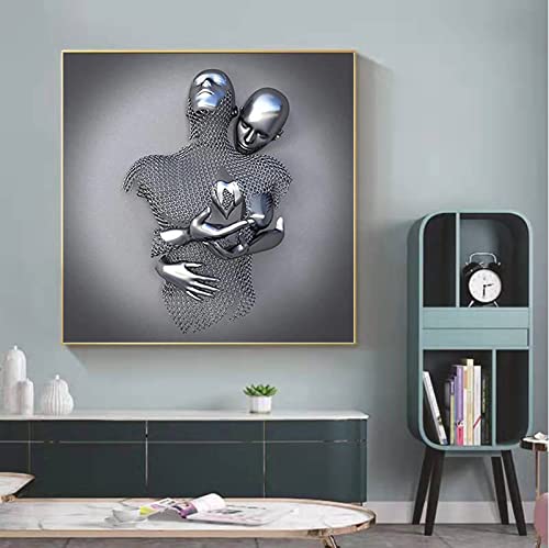 ZMURED 3D Wall Art Decor Artwork Figure Statue Modern Art Canvas Painting,Large Wall Art for Bathroom Bedroom Decoration (Hold Gray Heart)