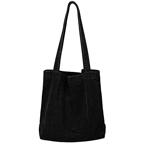 Tote Bag Aesthetic, CROWN GUIDE Utility Canvas Tote Bag for Women Large Cute Tote Handbags Shoulder Shopping Bags with Pockets Black