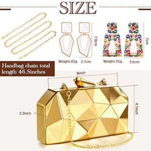 Women's Lattice Pattern Metal Handbag Gold Geometric Evening Clutch Rhinestone Rectangle Dangle Earrings Colorful Crystal Geometric Statement Earrings