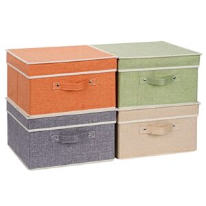 livememory 4 pack decorative storage boxes with lids – linen small storage bins with lids 13.5″ l x 13″ w x 7.3″ h