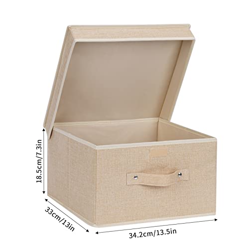 Livememory 4 Pack Decorative Storage Boxes with Lids - Linen Small Storage Bins with lids 13.5" L x 13" W x 7.3" H