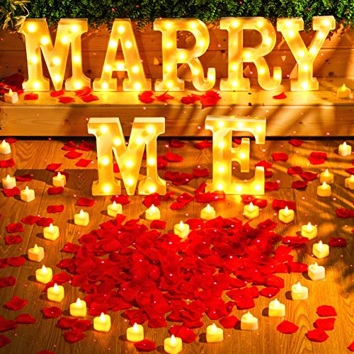 Hortsun Marry ME Light up Letters Wedding Proposal Decorations Will You Marry Me I Love U Sign Rose Petals 24 LED Love Candles Romantic Night Light for Proposal Engagement Outdoor (Red)