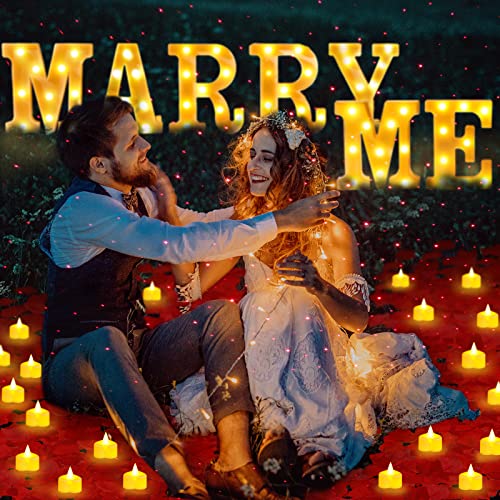 Hortsun Marry ME Light up Letters Wedding Proposal Decorations Will You Marry Me I Love U Sign Rose Petals 24 LED Love Candles Romantic Night Light for Proposal Engagement Outdoor (Red)